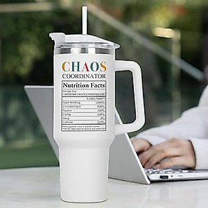 TEEZWONDER Funny Gifts for Women - Chaos Coordinator Insulated 40 Oz Tumbler With Handle - Birthday Thank You Gifts for Women Friends Coworkers Boss Colleagues Employee Teacher Nurse