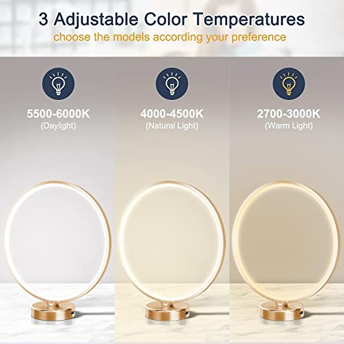 Doraubia Light Therapy Lamp,10000 Lux UV Free Sun Lamp with Touch & Remote Control, Desk Lamp with Stepless Brightness, Timer and 3 Color Temperatures (Gold)