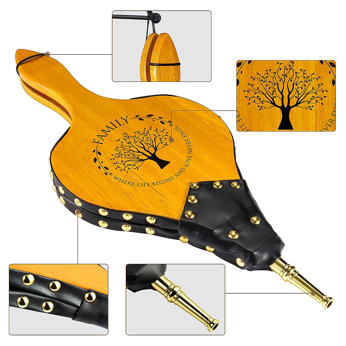 THYGIFTREE Fireplace Bellows Indoor 19x8 Custom Large Wood Fire Blower with Hanging Strap, Long Handle, Metal Nozzle, Tool for Fireplace, Fire Pit, Wood Stove, BBQ, Fireplace Decor - Family