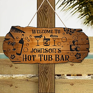 NNAMESISS- Personalized Hot Tub Rules Sign, Hot Tub Sign, 8 Inches, 12 Inches, 18 Inches Wooden Sign, Porch Patio Yard Decoration, Backyard Decor, Hot Tub Decor, Housewarming Gift, Gift for Friend