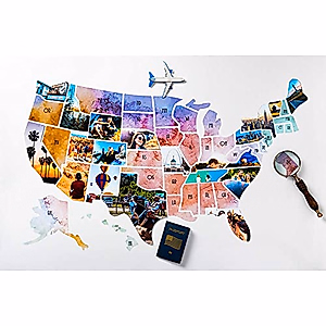 US Photo Map – 24 x 36 inch Light Watercolor United States Travel Memory Map – Personalize with Photos of the States You've Been To - Includes Cutting Stencils and Photo Cropping Website Access