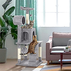 Yaheetech Cat Tree Tower Kitten Condo Scratching Post with Hammock Tunnel 51in