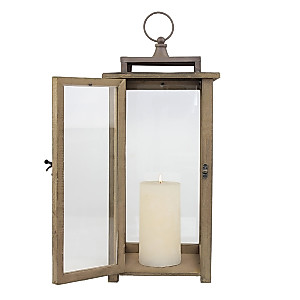 Stonebriar 18 Inch Rustic Wooden Candle Hurricane Lantern, For Table Top, Mantle, Wall Hanging, or Garden Display, Indoor & Outdoor Use, Extra Large