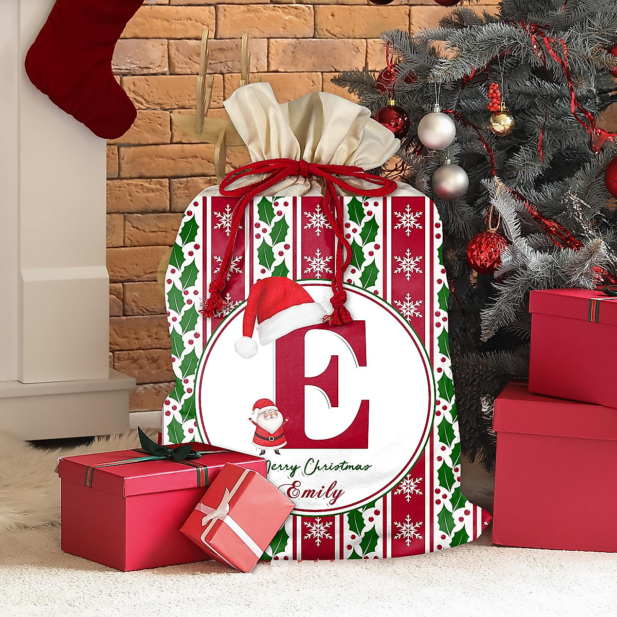 Artsadd Custom Christmas Drawstring Santa Sacks for Kids with Name, Customized Funy Pattern Xmas Ornament Decoration for Family Personalized Santa Sacks for Holiday Present Gifts