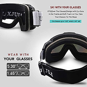 JULI Ski Goggles for Men Women Youth,OTG and Anti-Fog Design,Snowboard Skate Snowmoblie Double Layer Lens Snow Goggles M4 (Black Frame/82% VLT Clear Len)