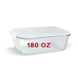 XXX-Large Glass Food Storage Container with Locking Lid 180OZ Family Size Party Size Extra Large Rectangle Glass Bowl Bakeware Baking dish with Airtight Lid Meal Prep Glass Container