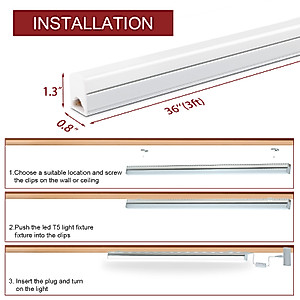 Kihung (8 Pack) LED T5 3FT Tube Light Fixture, 15W, 1800lm, 6500K, 3 Foot Linkable LED Shop Light Tube, Ceiling, Workshop, Corded Electric with Built-in ON/Off Switch