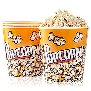 RAYMEA Plastic Popcorn Containers Retro Style Reusable Popcorn Buckets for Movie Night 7.1”x7.1”x5.1” - 4 Pack