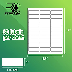 EastCrane 1" x 2-5/8" Printable Mailing Address Labels,3,000 Sticker Labels(100 Sheets),White Blank Labels for Laser/Inkjet Printer,Permanent Adhesive Name Labels,FBA Labels