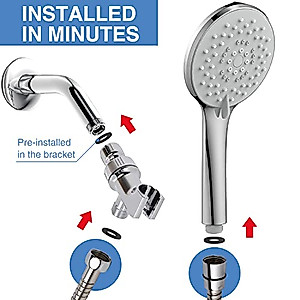 TEYOON 5-mode Handheld Shower Head with 6 ft. Stainless Steel Hose and Adjustable Bracket, Premium Chrome