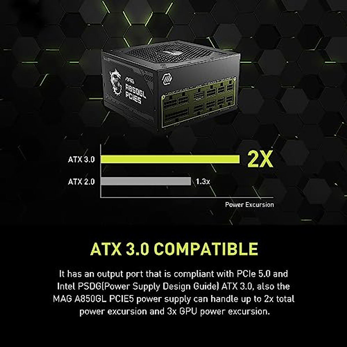 MSI MAG A850GL PCIE 5 & ATX 3.0 Gaming Power Supply - Full Modular - 80 Plus Gold Certified 850W - Compact Size - ATX PSU