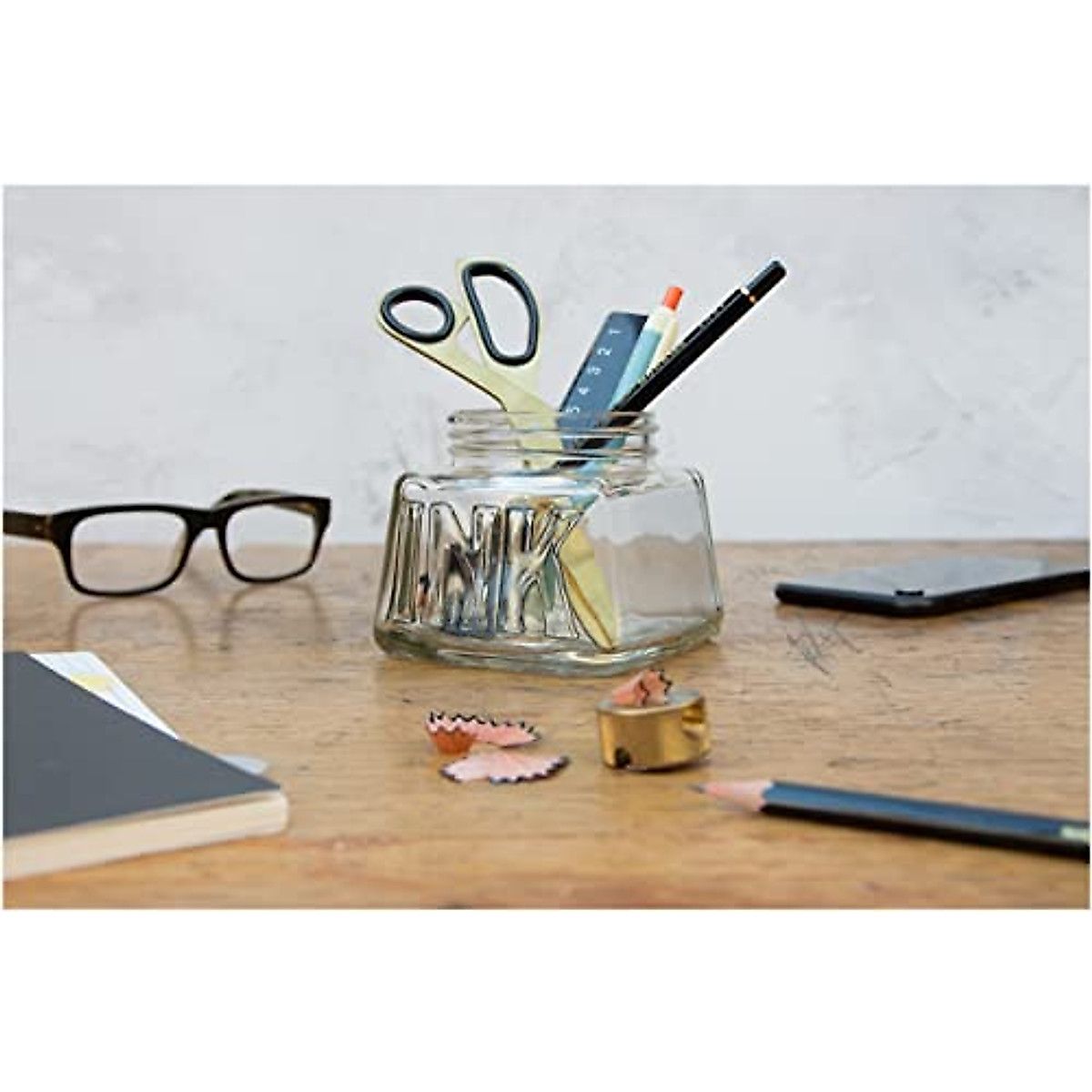 Suck UK | Desk Organizer Inkwell | Pen Holder For Desk Accessories | Pencil Holder & Pencil Cup | Office Supplies | Pen Organizer | Glass Makeup Organizer & Brush Holder | Office Desk Accessories