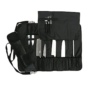 HERSENT Knife Roll, Chef Knife Roll Bag With 17 Slots Can Holds13 Knives,1 Meat Cleaver, And 3 Utensil Pockets,Durable Knife Case With Handle, Shoulder Strap & Zippered Mesh Pocket Holder