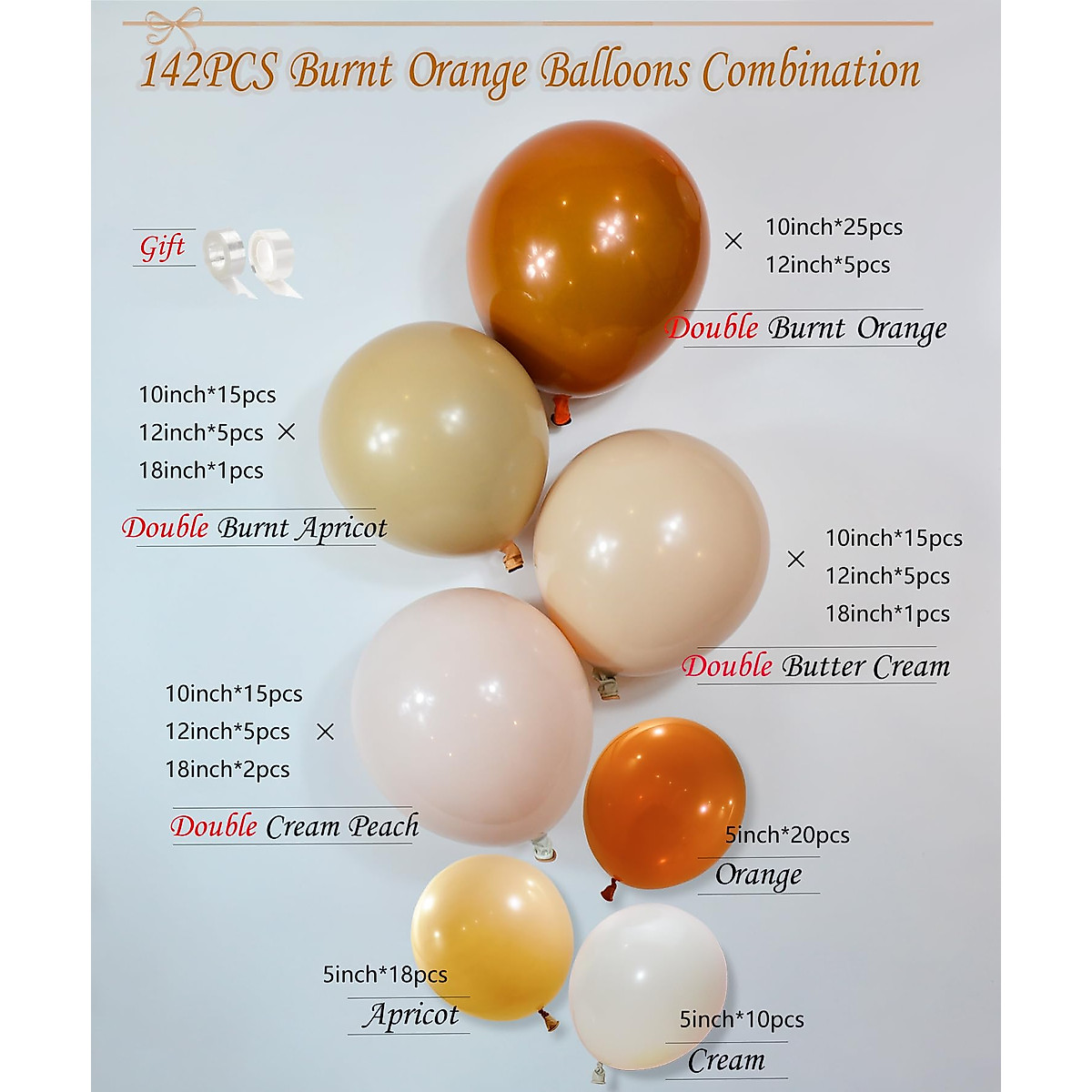 Fall Balloons Garland Arch Kit-142PCS Thanksgiving BalloonBurnt Orange Balloons Double Stuffed Balloons, Terracotta Latex Balloon, for Birthday Party, Baby Bridal Shower, Wedding Decorations