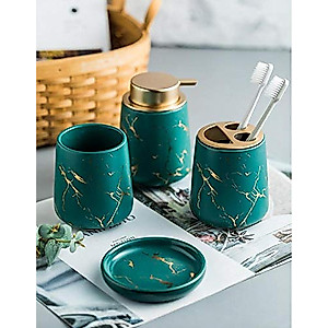 Bathroom Accessories Set Complete, 3 or 4 Ceramic Marble Pattern Bathroom Sets Accessories Bath Accessories Set with Soap Dispenser, Toothbrush Holder, Tumbler, Soap Dish (Matte White（Four Piece）)