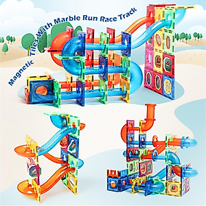 MAGBLOCK Magnetic Tiles 176Pcs Marble Run Race Track Toy Set STEM Educational Building Blocks Child Brain Development Kit Magnet Construction Toys for Boys Girls Kids Age 7 8 9 10+ Years Old
