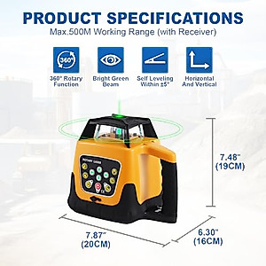 Iglobalbuy Rotary Laser Level Green Laser Self Leveling Kit, 500M Green Beam 360° Automatic Horizontal/Vertical Self-leveling Rotary Rotating Laser Level with Remote Control + Receiver