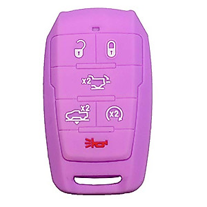 Btopars 2pcs 6 Buttons Silicone Rubber Remote Smart Key Fob Case Cover Protector Holder Compatible with Dodge Ram 1500 2019 2020 2021 2022 Black Purple
