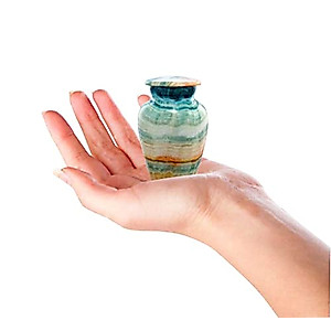 Keepsake Urn | Marble Finish Keepsake Cremation Urn for Ashes | Metal Sharing Urn for Human or Pets Ashes | Mini Memorial Urn with Velvet Bag (Blue Marsh)