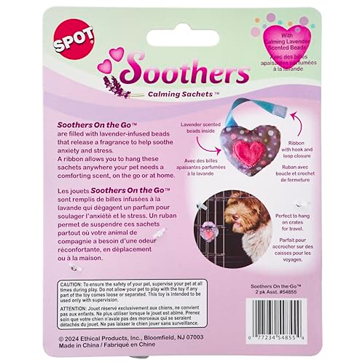 SPOT Soothers- On The Go Sachets- Separation Anxiety Toys for Dogs & Puppies, Scented with Calming Lavender Fragrance Beads to Safely Calm Pets During Travel and Vet Visits, 2pcs