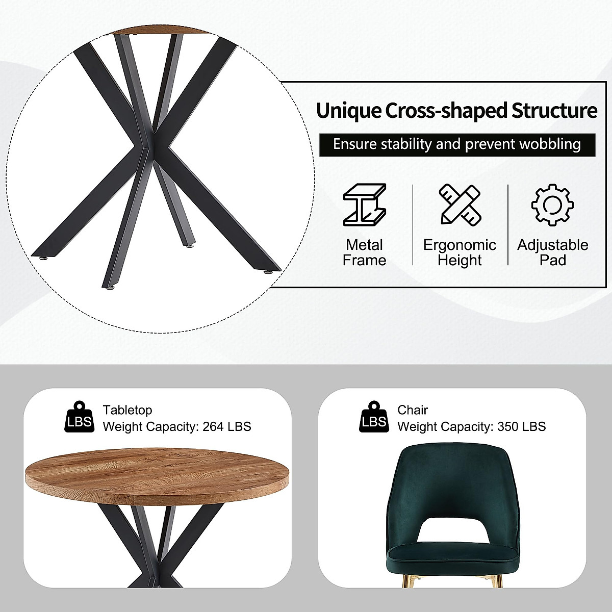 NORDICANA 5-Pieces 37-Inch Dining Table Set for 4 - Space Saving Round Table and Chairs with 4 Seaters Velvet Upholstered Chairs for Kitchen, Apartment (Forest Green)