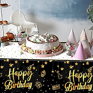 Ruisita 2 Pack Black Gold Table Cloth Cover Happy Birthday Tablecloth Party Tablecloths Rectangular Table Cloth Cover for Indoor or Outdoor Parties Birthdays
