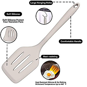 Silicone Cooking Utensil Kitchen Utensil Set, 24 Pcs Non-stick Cooking Utensils Spatula Set with Holder by AIKKIL, Heat Resistant Kitchen Gadgets Tools Set for Cookware(Khaki) Roll over image to zoom