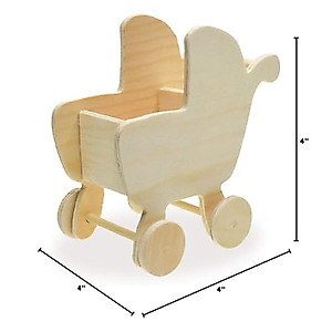 Baby Carriage Pram Stroller Miniature Wood for Baby Shower, Crafts, & DIY - 4 Inches Tall