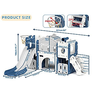 XJD 7 in 1 Toddler Slide Set, Kids Slide for Toddlers Age 1+, Toddler Climber Slide PlaySet with Basketball Hoop and Ball,Outdoor Indoor Playground for Toddlers 1-3 (Blue)