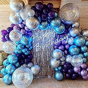 Metallic Blue Balloons Sliver Confetti Balloons Purple Balloons 132Pcs-Metallic Balloon Garland Arch Kit for Baby Shower,Christmas,Birthday,Wedding,Engagement,Graduation,Picnic and Party Decorations.