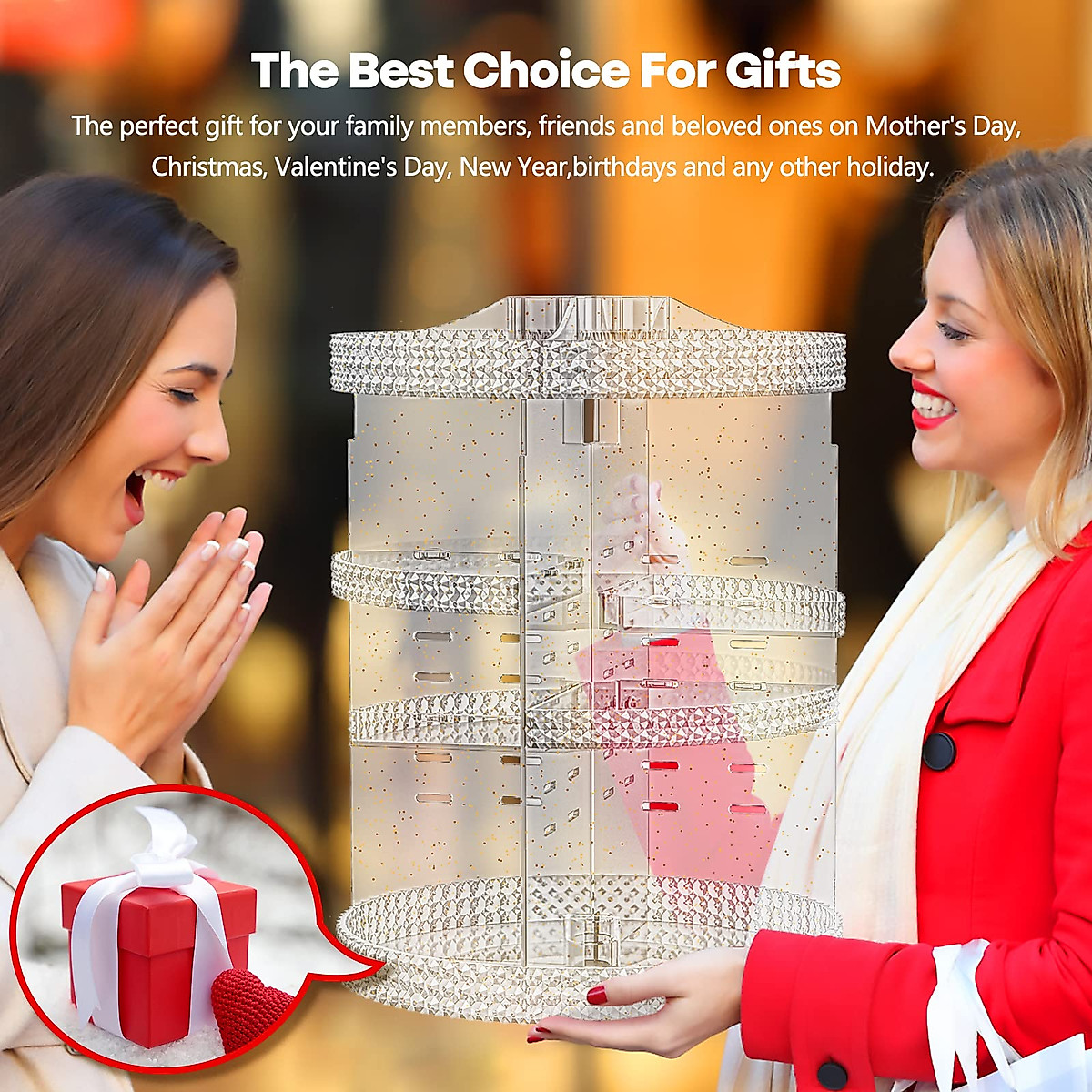 HEMTROY 360 Degree Rotating Makeup Organizer, Extra Large Capacity Organizador De Maquillaje, Removable 7 Layers Lipstick Organizer Cosmetic Storage Cases Perfume Organizer for Vanity (Glitter)