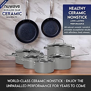 Nuwave Healthy Duralon Blue Ceramic Nonstick Cookware Set, Diamond Infused Scratch-Resistant, PFAS Free, Dishwasher & Oven Safe, Induction Ready & Evenly Heats, Tempered Glass Lids & Stay-Cool Handles