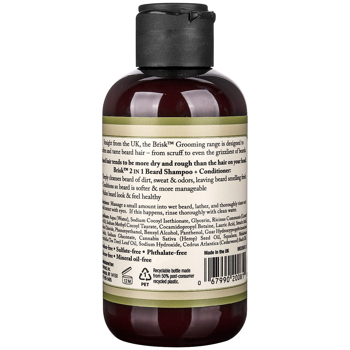 Brisk Beard Grooming Shampoo, Tea Tree & Cedarwood, 5.1 Oz