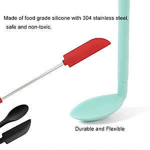 Suntchen Mini Silicone Spatula Set Stretchable Makeup Spatulas Small Scooper and Spoon 2-in-1Tiny Spatula for Kitchen Bottle Beauty Jar, Adjustable Size and Reusable, 3Pcs