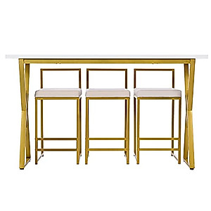 CKLMMC Modern 4-Piece Counter Height Extra Long Console Bar Dining Table Set with 3 Padded Stools, Perfect for Apartment/Studio/Small Kitchen