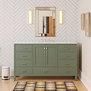 Kitchen Bath Collection Horizon 60-inch Single Bathroom Vanity (Engineered Carrara/Sage Green): Includes Sage Green Cabinet with Engineered Carrara Countertop and White Ceramic Sink