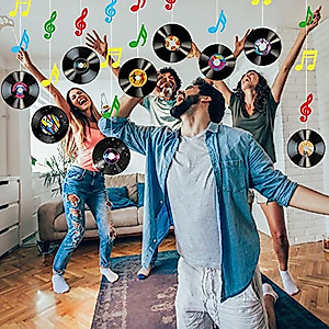 Hotop 9 Pieces Vinyl Record Hanging Rock and Roll Party s Music Themed Party s Music and Records Cutout Ceiling s Music Birthday Party Supplies Room Wall Decor