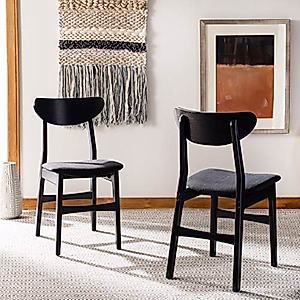 Safavieh Home Lucca Retro Black and Black Cushion Dining Chair, Set of 2, Wood