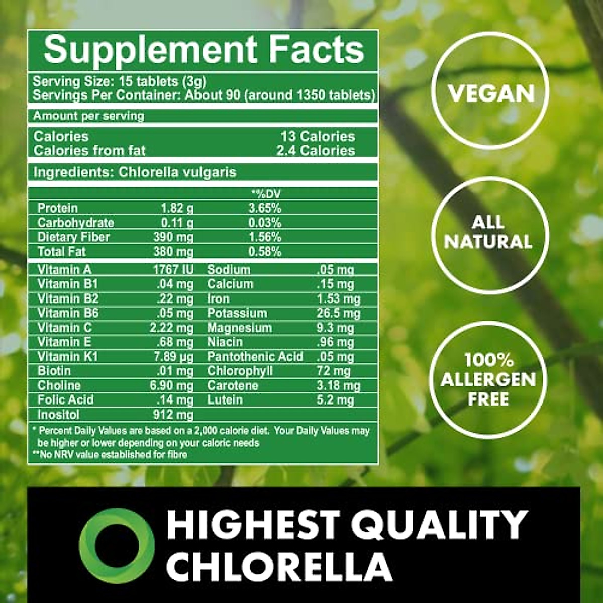 The Chlorella Company | Fermented Chlorella Tablets | Broken Cell Wall | 1,350 Tablets | Chlorophyll | Supergreens | Gluten-Free | Vegan | Non-GMO