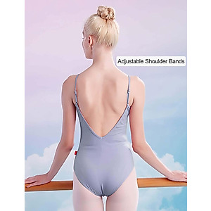 Daydance Grey Petite Women Dance Leotards Adult Ballet Outfits with Adjustable Straps