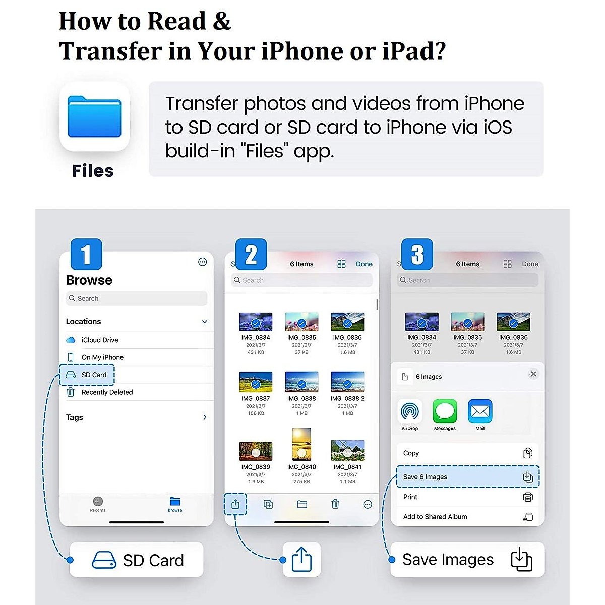 SD Card Reader for iPhone iPad, Apple MFi Certified iPhone SD/Micro SD Card Reader Adapter Cable with Dual Slots for SLR Cameras, Trail Game Camera Viewer, Memory Card Reader for iPhone, Plug and Play