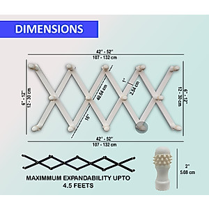 LENOX BOSS Accordion Wall Hanger, Expandable Coat Rack Wall Mounted, Wood Wall Accordion Hook Rack- Accordion Hat Rack for Coffee Mugs, Jackets, Purses, Scarfs, Non-Slip 14 peg Hooks White