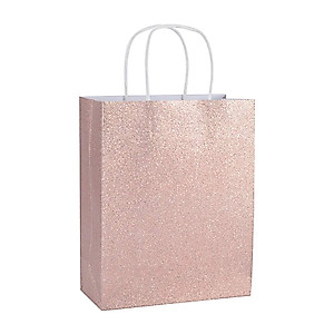 UNIQOOO 12 Pack Rose Gold Glitter Gift Bags w/ 12 Rose Gold 12 White Tissue Wrapping Paper | Kraft Paper Favor Bag for Wedding Bridal Shower Baby Shower Valentine's Day Holiday Anniversary Party