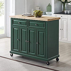 Crosley Furniture Madison Madison Rolling Kitchen Island Cart, Microwave Stand, Coffee Bar, with Shelves and Drawers, Emerald Green