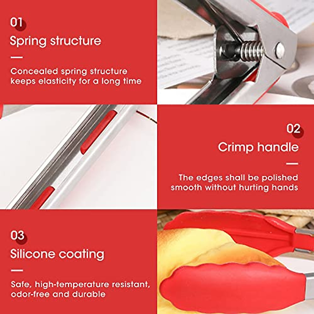 Mekbok Kitchen Tongs with Silicone Tips and Stands, Cooking Tongs, Bbq Grill Tongs, Set of 3