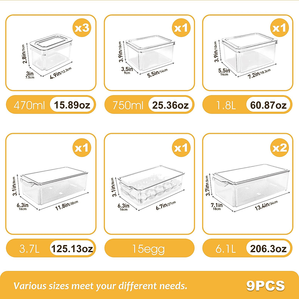 Zvonema ZNM Refrigerator Organizer Bins, 13 Pack Stackable Plastic Fridge Organizers, Storage Clear Bin with Handle for Kitchen, Freezer, Cabinet, Countertops Organization - BPA Free