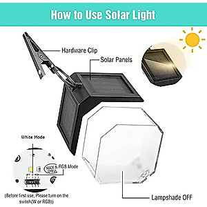 ELELINK Solar Hanging Lights Decorative Lamp White/RGB Mode Lighting for Christmas Tree Patio Garden Fence Post, Fixture with Wall Mount Kit & Hanging Clipper