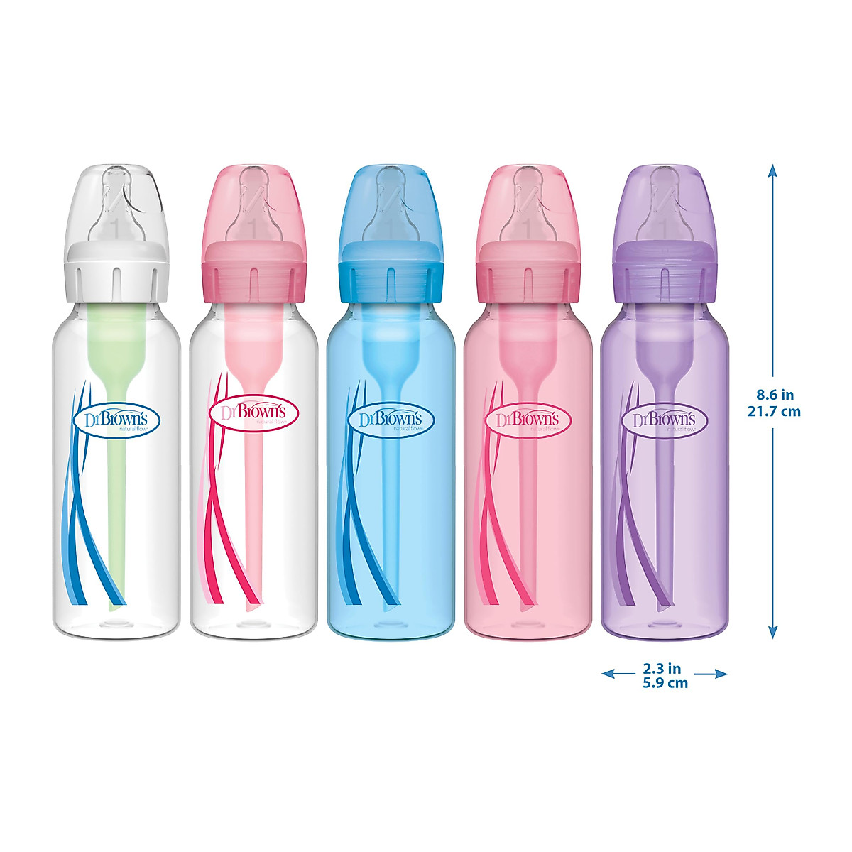 Dr. Brown’s Natural Flow® Anti-Colic Options+™ Narrow Baby Bottles 8 oz/250 mL, with Level 1 Slow Flow Nipple, 4 Pack, 0m+