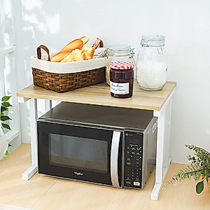 Farios Wooden Microwave Oven Rack, 2-Tier Kitchen Counter Shelf, Kitchen Space Saving Organizer, Two Layers Counter Top Organizer for Printers on Desk, Microwave Shelf Stand - Blond Wood