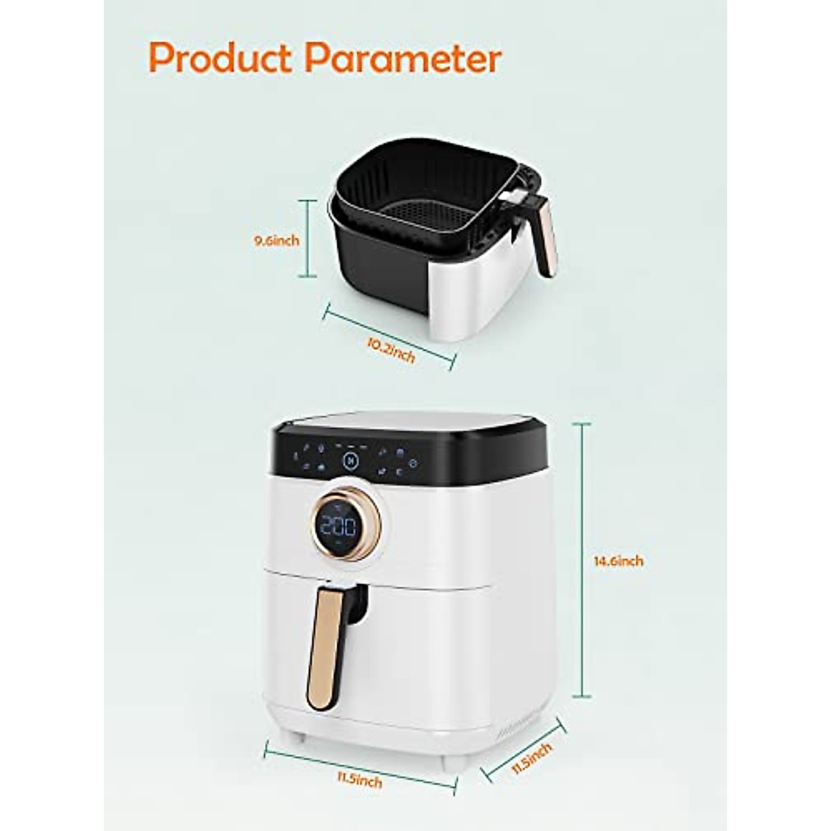 Air Fryer, Airfryer Oven Large Air Fryer 1700W 8-in-1 with Touch Screen Air Fryers Detachable Dishwasher Safe Nonstick Basket Freidora de Aire 36 Recipes BPA & PFOA Free 5.8 QT White Air Fryer